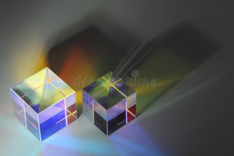 Two Glass Prism Cubes Close-up Refract Light and Cast Colored Shadows ...