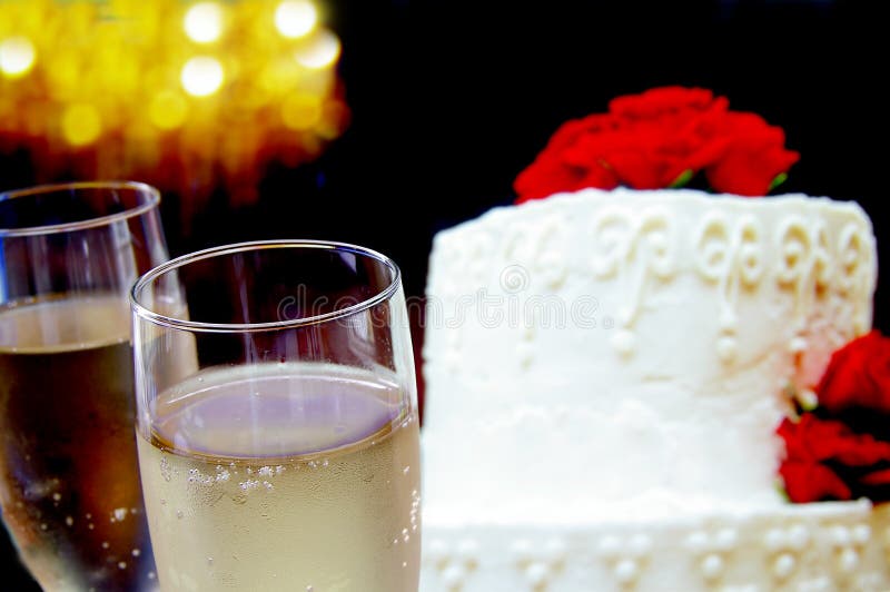 Luxurious Wedding Cake with Wine Glasses Stock Photo - Image of ...