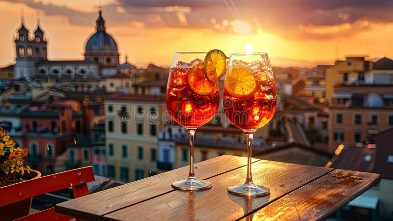 Two Glasses of Aperol Against the Backdrop of Italy. Selective Focus ...