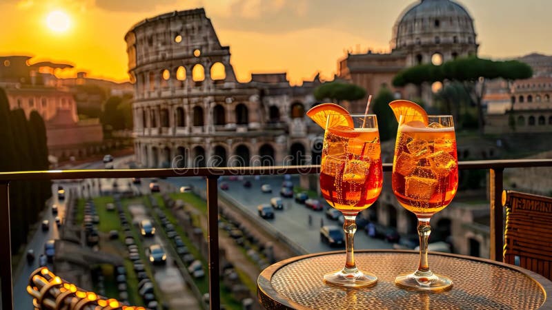 Two Glasses of Aperol Against the Backdrop of Italy. Selective Focus ...
