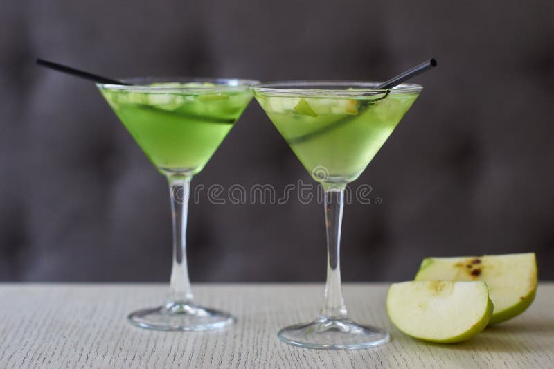 Two Glasses of Apple Martini Stock Photo - Image of celebrate, juice ...