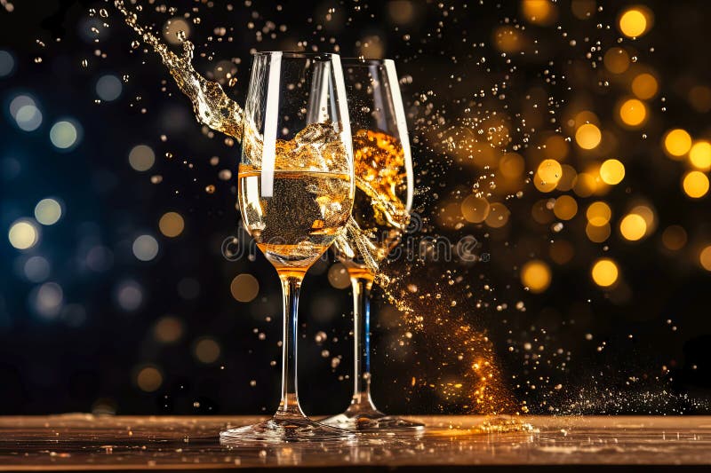 Two Glasses of Champagne Being Filled with Liquid Stock Image - Image ...