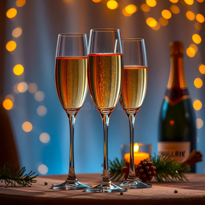 Two Glasses of Champagne on the Festive Christmas Table Stock ...