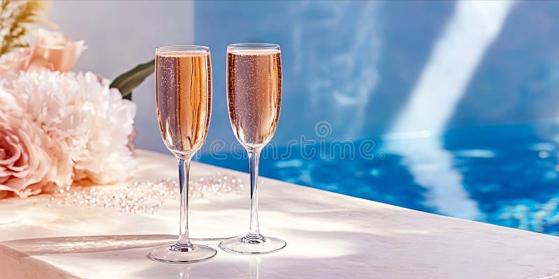 Two Glasses of Champagne Next To a Swimming Pool Stock Photo - Image of ...