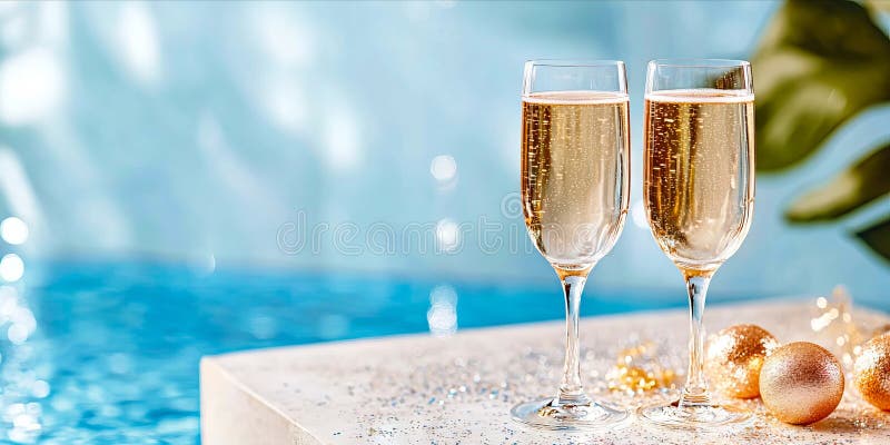 Two Glasses of Champagne Next To a Swimming Pool Stock Photo - Image of ...