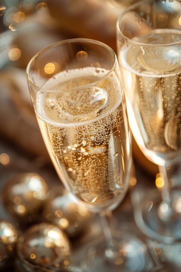 Two Glasses of Champagne Rest Elegantly on the Table, Ready To Be ...