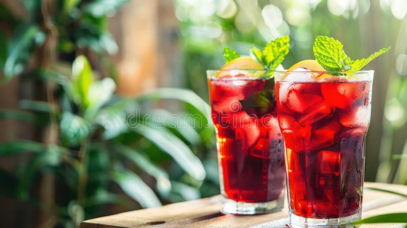 Two Glasses with Cocktail, Spanish Red Summer Wine. Generative AI Stock ...