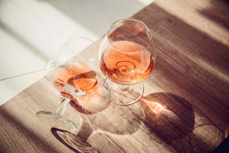 Two Glasses of Cognac on the Bar Table Stock Photo - Image of barrel ...