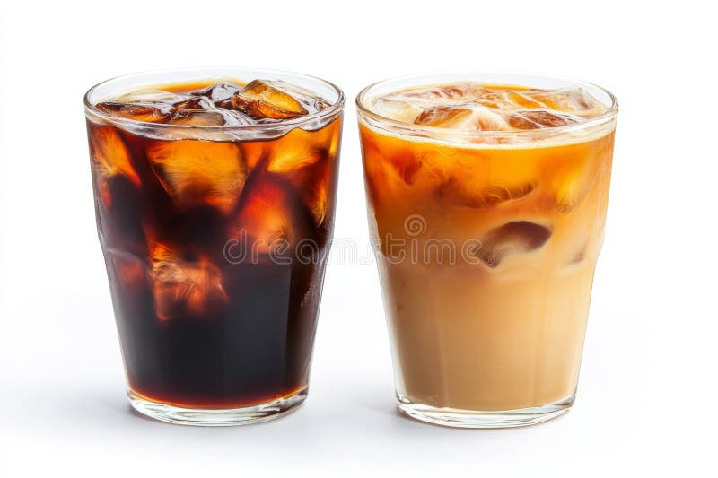 Two Glasses, Cold Brew Coffee and Iced Latte on White Background ...