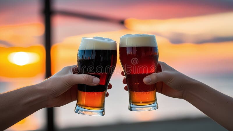 Two Glasses of Dark Beer Clinking Together Stock Image - Image of lager ...