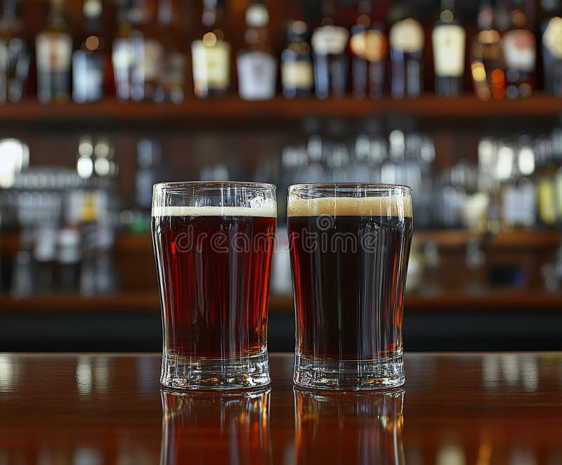 Two Glasses of Dark and Light Beer on a Bar Counter Stock Illustration ...