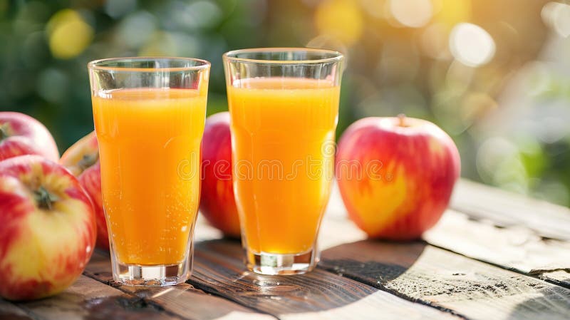 The Two Glasses of Fresh Apple Juice with Apples Fruit. Generative Ai ...