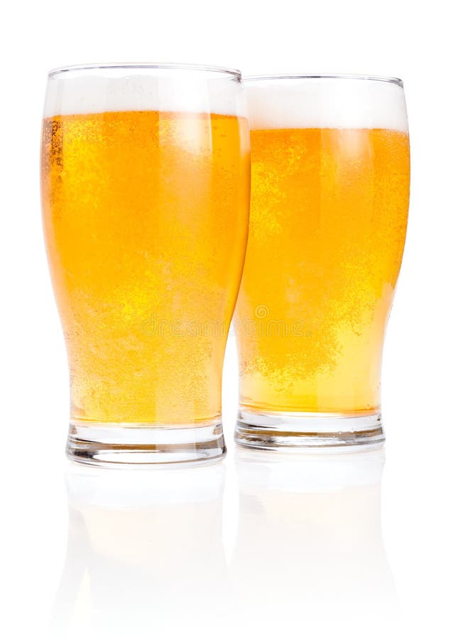 Two Glasses Fresh Lager Beer with Foam Stock Image - Image of lemonade ...