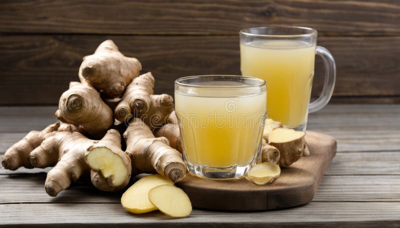 Two Glasses of Ginger Juice with Sliced Ginger Stock Illustration ...