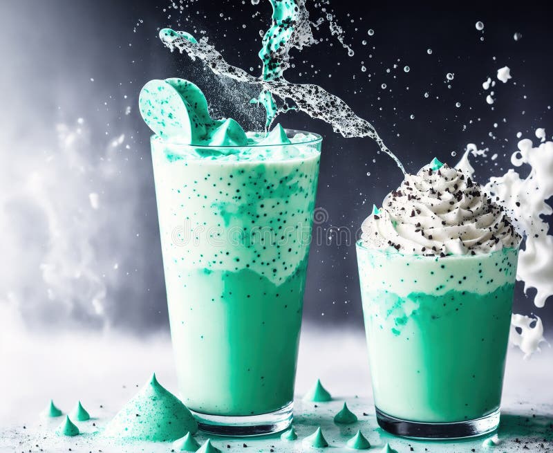 Two Glasses of Green Milkshake with Whipped Cream and Sprinkles on Top ...