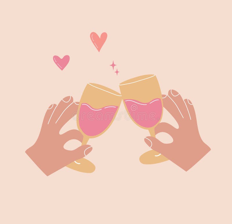 Two Glasses in Hands Clink. Celebrate Concept Cartoon Vector ...