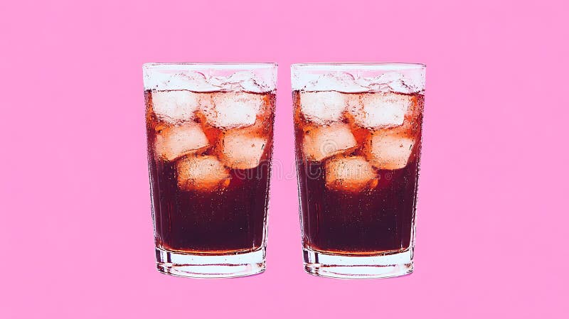 Two Glasses of Iced Brown Soda on Pink Background Stock Illustration ...