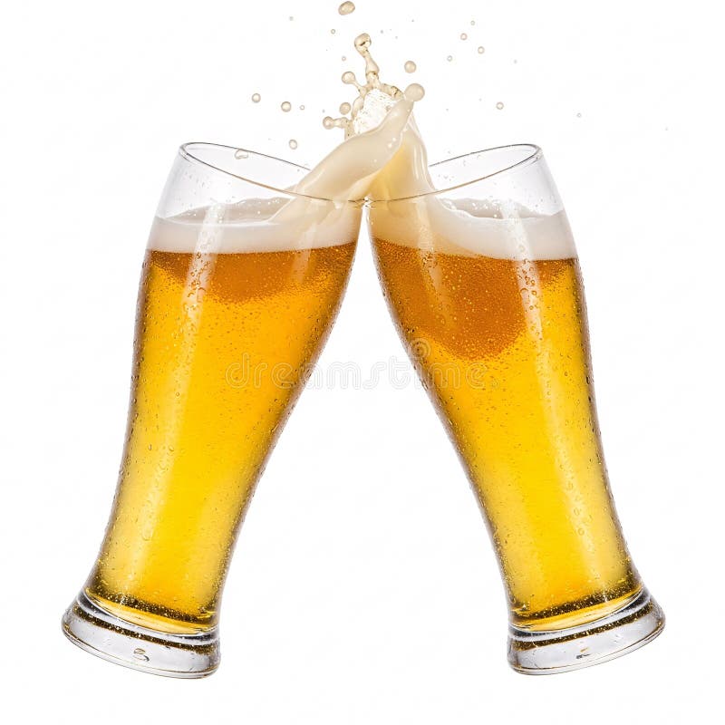 Two Glasses of Light Beer Clinking in a Celebratory Toast, Creating a ...