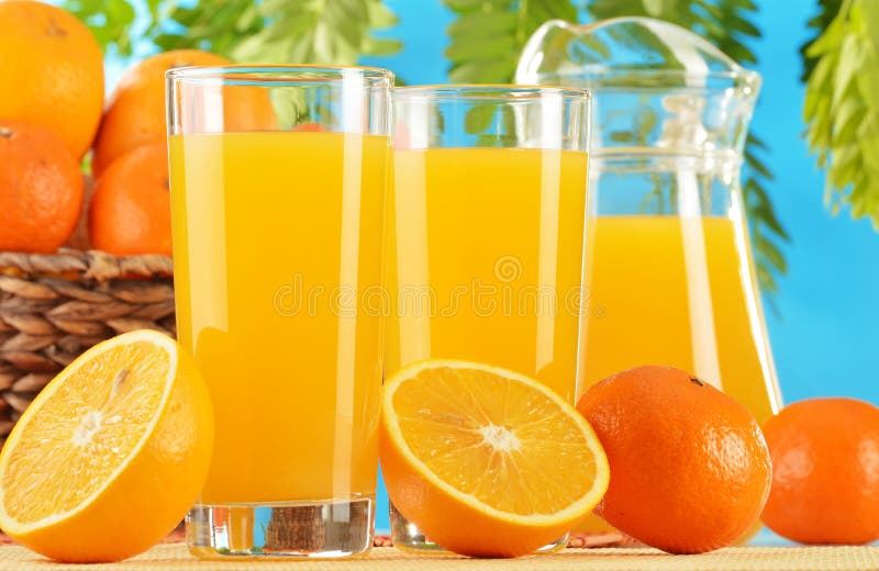 Two Glasses of Orange Juice and Fruits Stock Image - Image of drink ...
