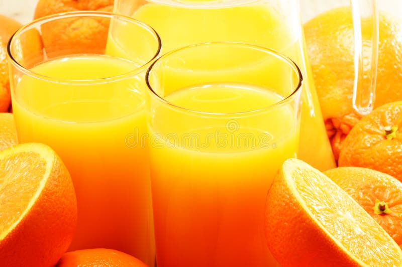 Two Glasses of Orange Juice and Fruits Stock Image - Image of beverage ...