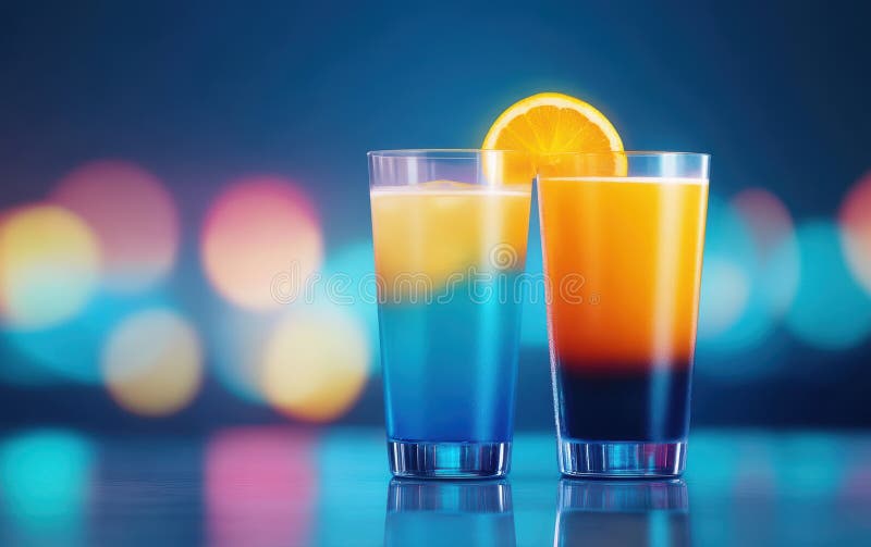 Two Glasses of Orange Juice with a Half Orange on the Side. Stock Photo ...