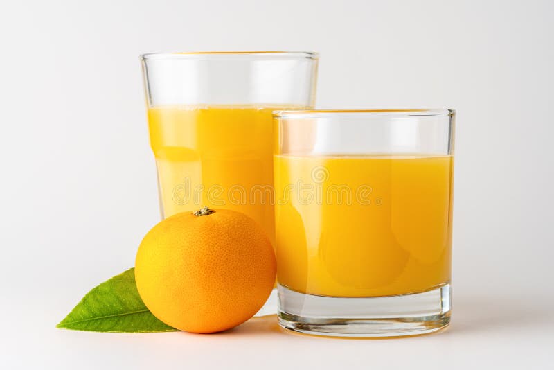 Two Glasses of Orange Juice on White Background. Fruit Concept Stock ...