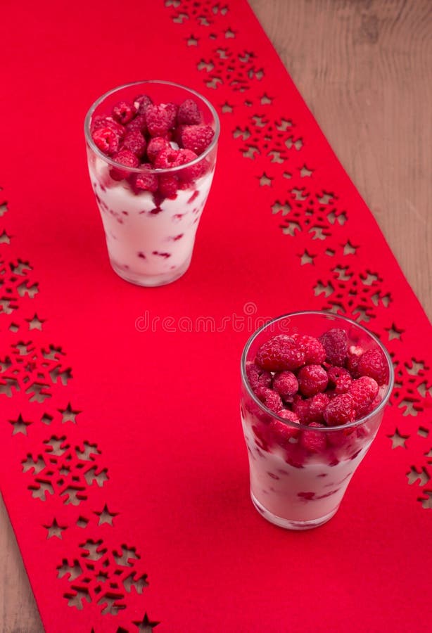 Two Glasses of Raspberry Dessert Stock Photo - Image of cream ...