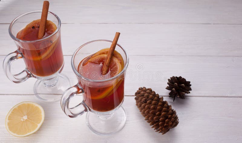 Two Glasses of Red Hot Drink. Mulled Wine. Stock Image - Image of anise ...