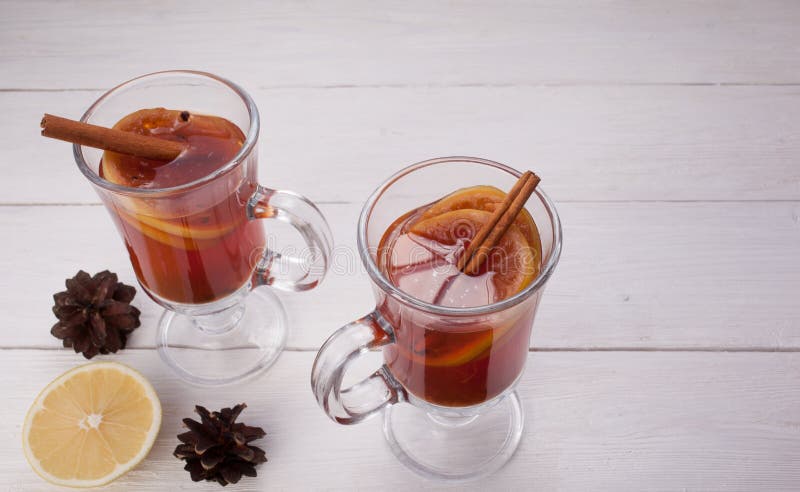 Two Glasses of Red Hot Drink. Mulled Wine. Stock Image - Image of ...