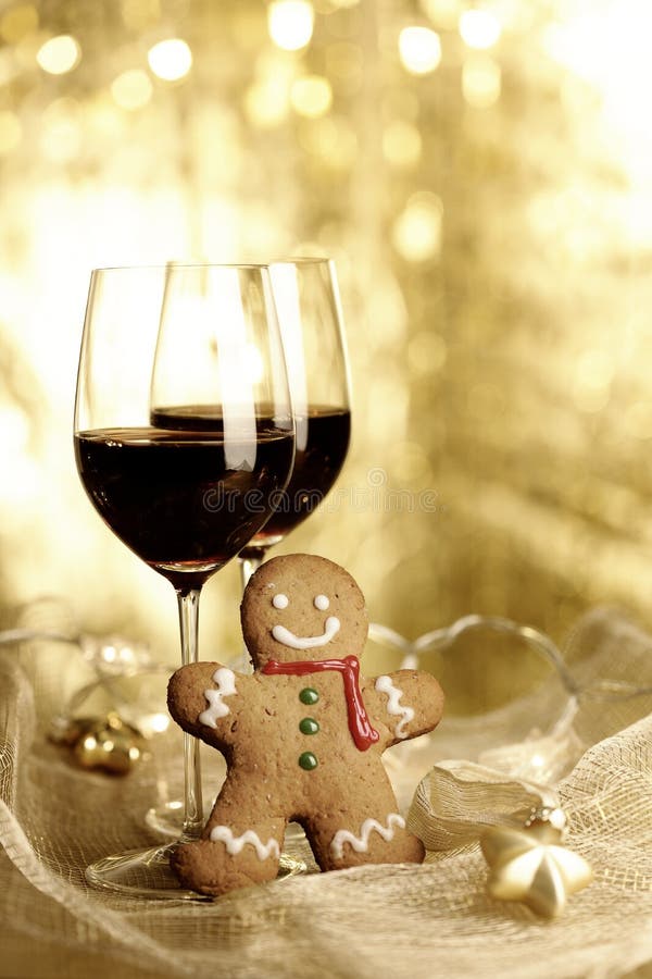 Two Glasses of Red Wine, Gingerbread Man Stock Photo - Image of food ...