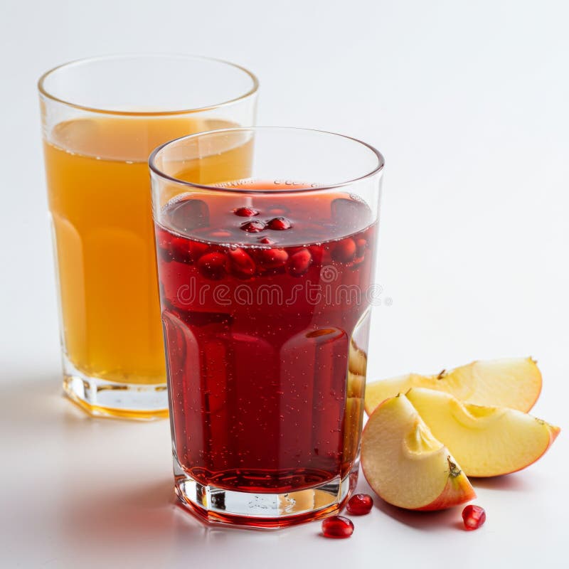 Two Glasses of Refreshing Fruit Juice with Apple Slices Stock ...