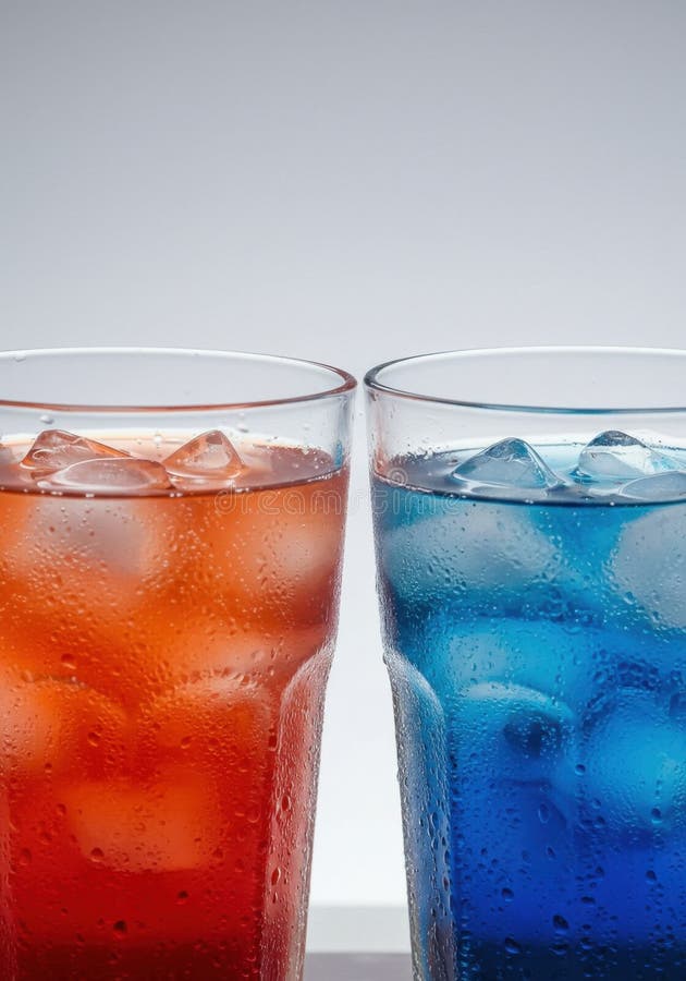 Two Glasses of Refreshing Red and Blue Ice Drinks Stock Illustration ...