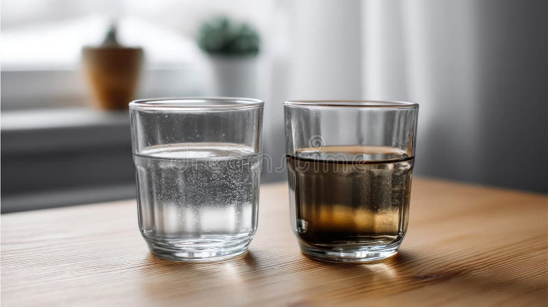 Two Glasses Showcase the Difference between Clean and Polluted Water, a ...