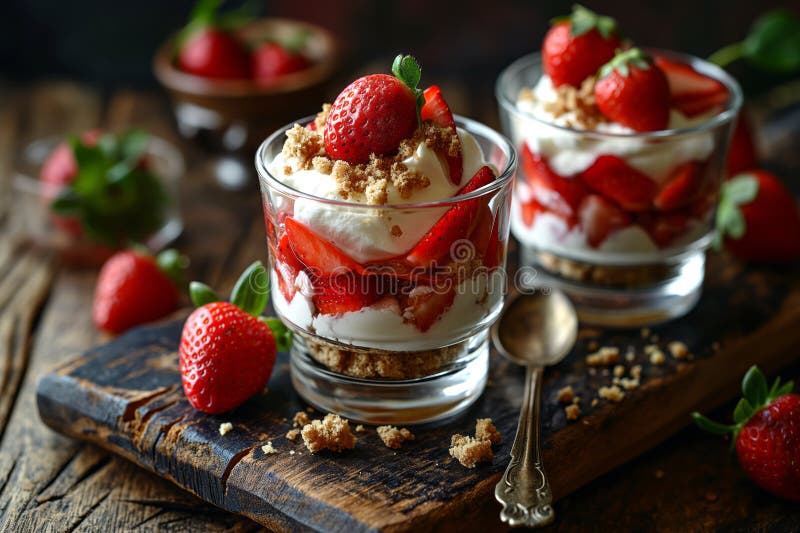 Two Glasses of Strawberry Trifle with Mascarpone Stock Illustration ...