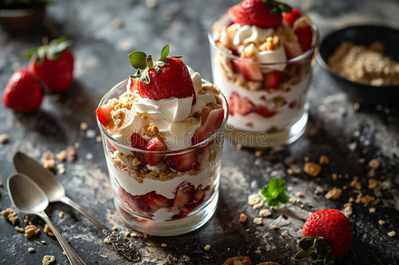 Two Glasses of Strawberry Trifle with Mascarpone Stock Illustration ...