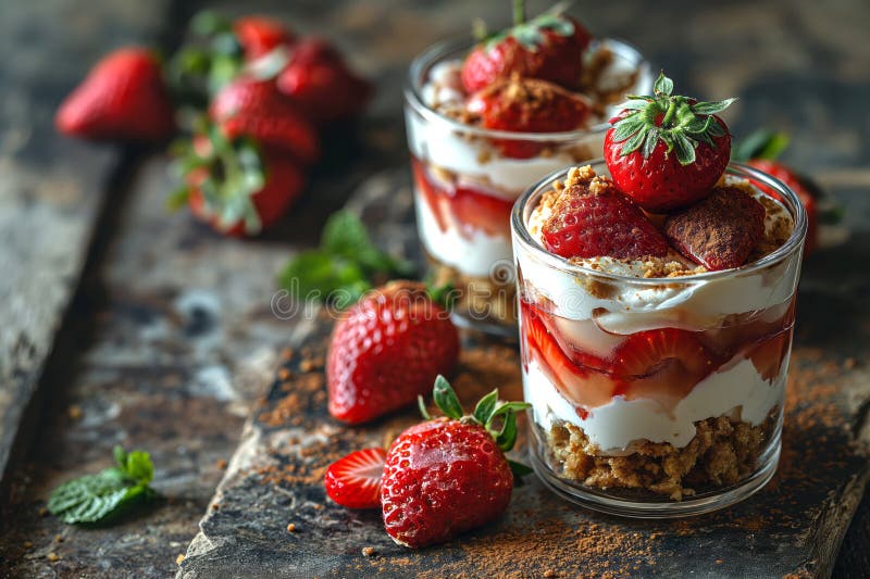 Two Glasses of Strawberry Trifle with Mascarpone Stock Illustration ...