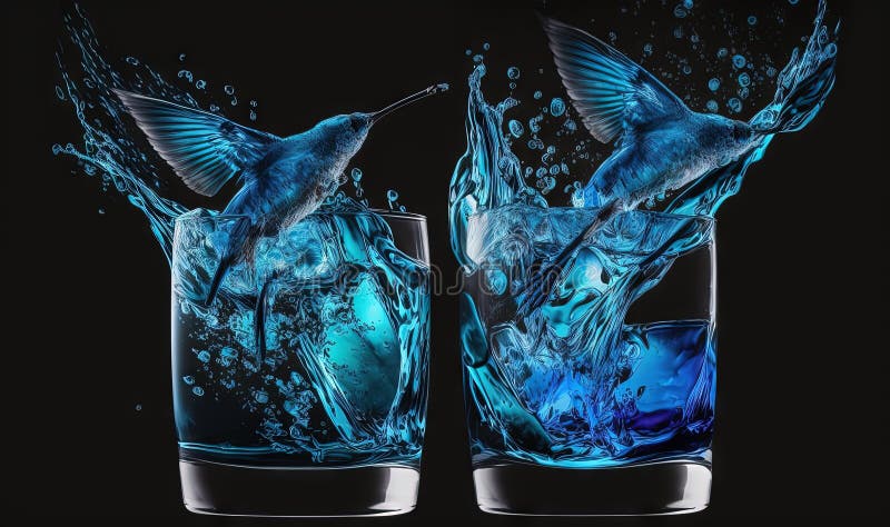Two Glasses of Water with a Bird in the Middle of Them Stock ...
