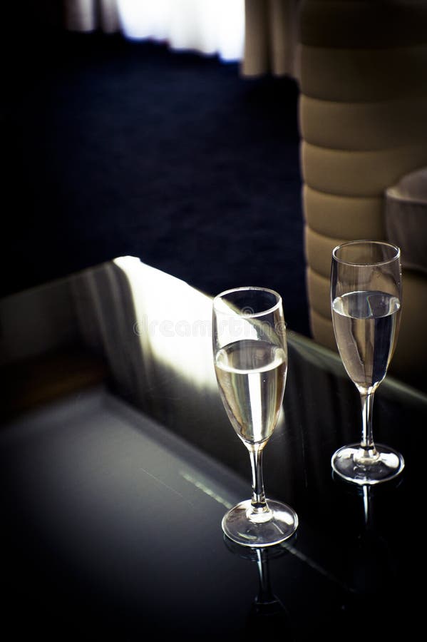 Two Glasses of Water on a Glass Table Stock Image - Image of cocktail ...