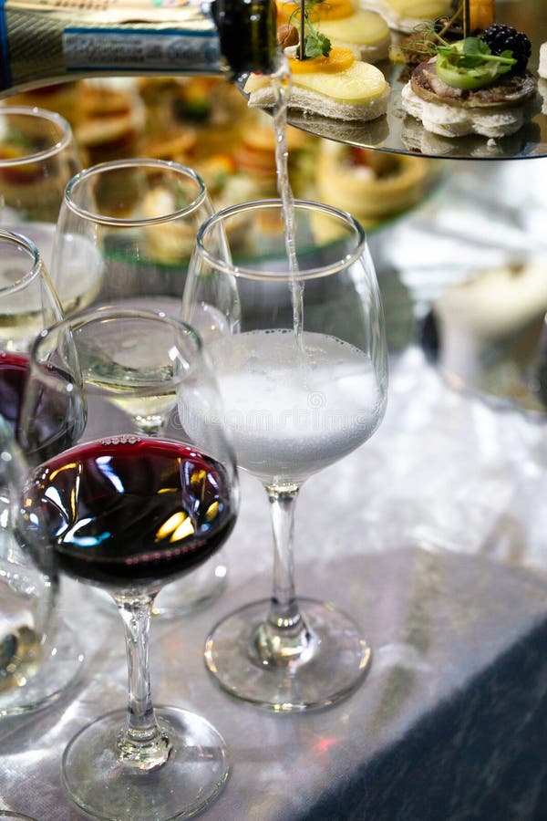 Two Glasses of White and Red Wine Buffet Stock Image - Image of glass ...