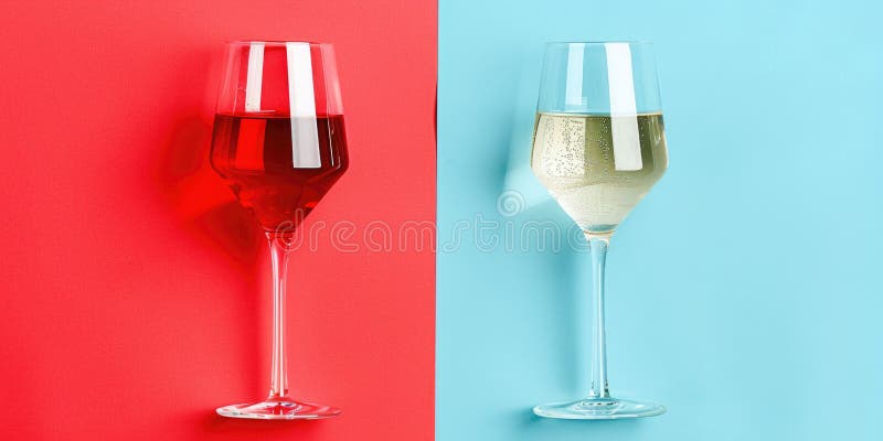 Two Glasses of Wine, One Red and One White, Stand on a Split Background ...