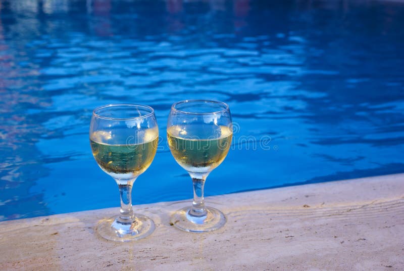 Two Glasses with Wine at the Poolside Stock Image - Image of cold ...