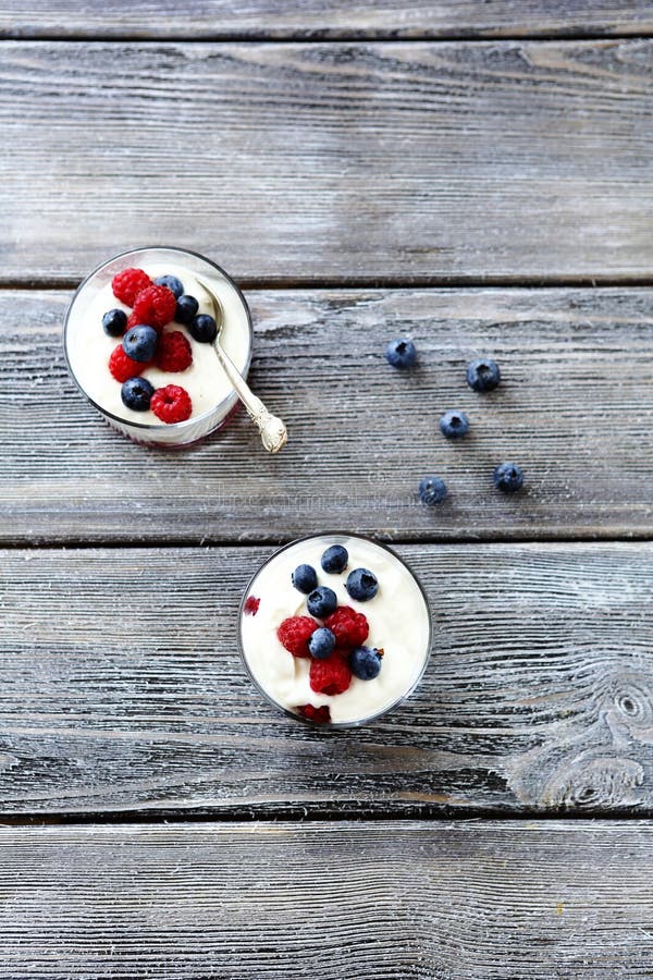 Two Glasses of Yogurt, Top View Stock Photo - Image of blueberry ...
