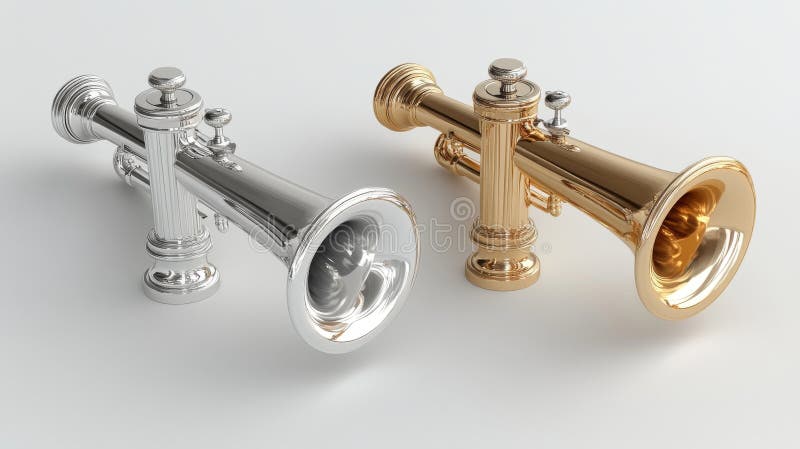 Two Gleaming Brass and Silver Trumpets Positioned Next To Each Other ...