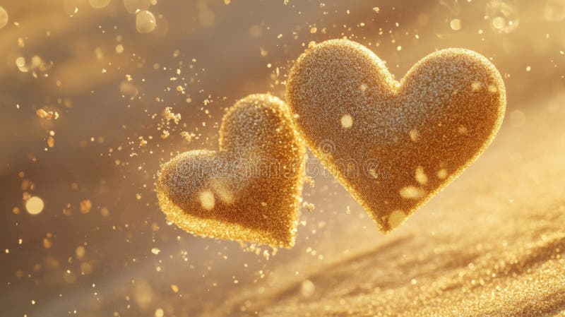 Two Glittering Gold Hearts Falling through Air Stock Illustration ...