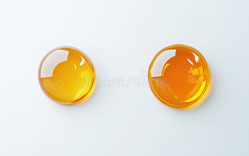 Two Glossy Amber Droplets on a White Surface Showcasing Their Smooth ...