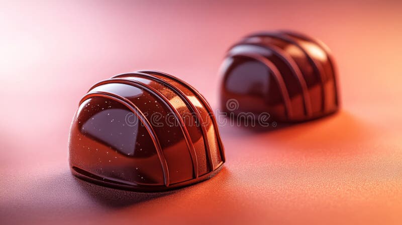 Two Glossy Dark Chocolate Candies on Red Background Stock Illustration ...