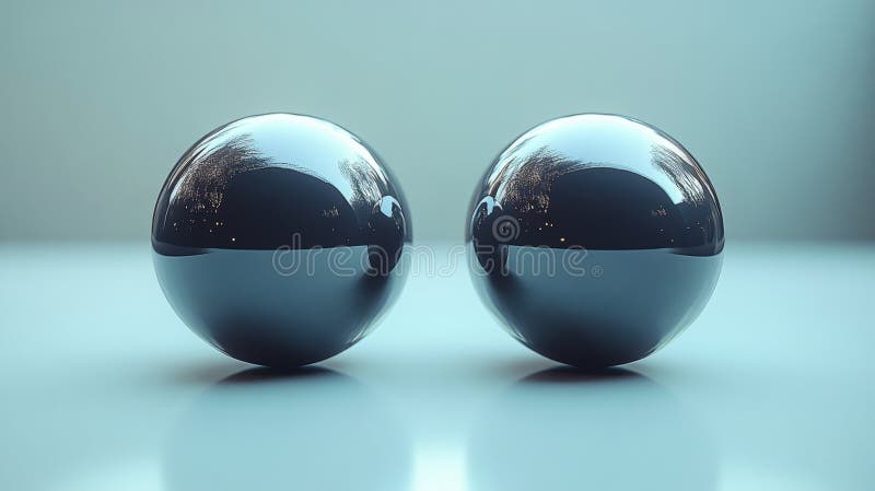 Two Glossy Spheres Reflecting Light on a Smooth Surface, Creating an ...
