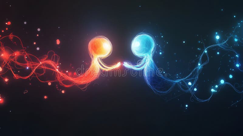 Two Glowing Abstract Figures Touching Hands, Symbolizing Connection and ...