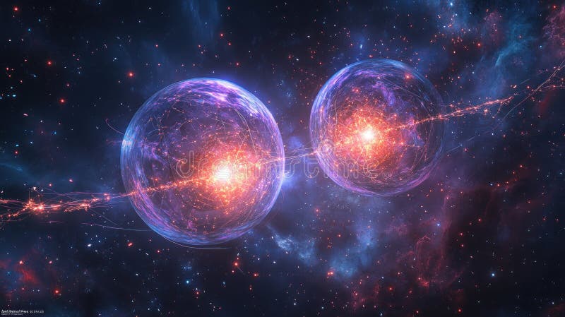 Two Glowing, Abstract Spheres in Space, Surrounded by Energy and ...