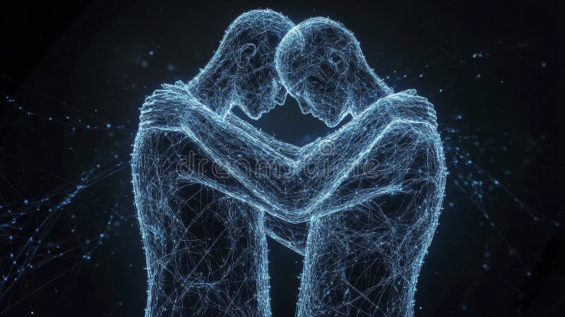 Ethereal Blue Figures Embrace in Dark Space Stock Illustration ...